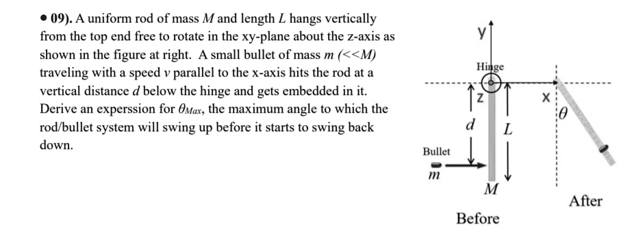 SOLVED: 09).A uniform rod of mass M and length L hangs vertically from ...
