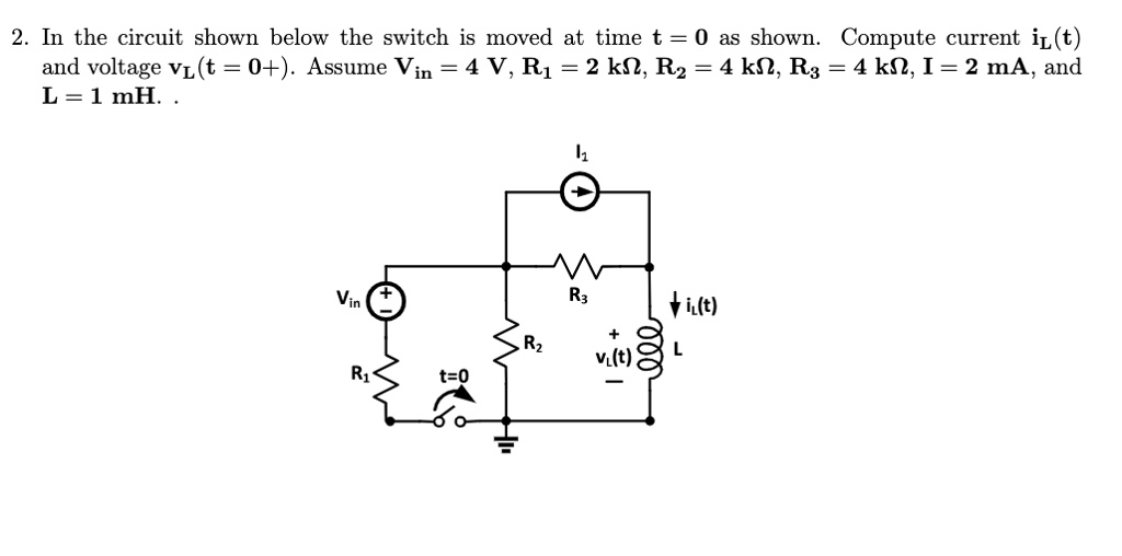 [GET ANSWER] 2. In the circuit shown below the switch is moved at time t = 0 as shown. Compute ...