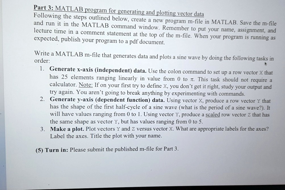 Solved Text Matlab Part 3 Matlab Program For Generating And Plotting Vector Data And Run It