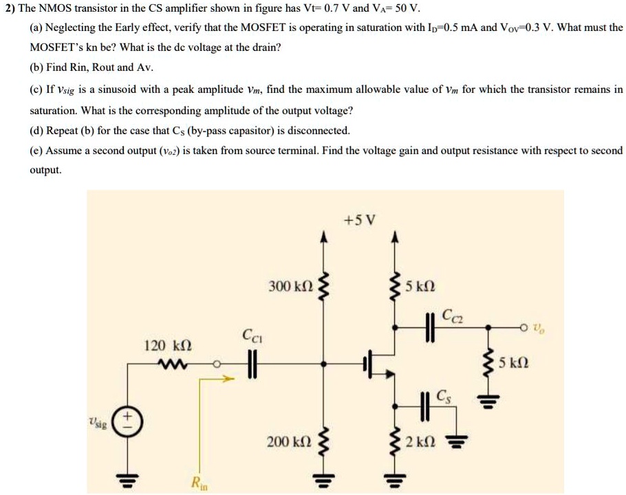 SOLVED: The NMOS transistor in the CS amplifier shown in the figure has ...
