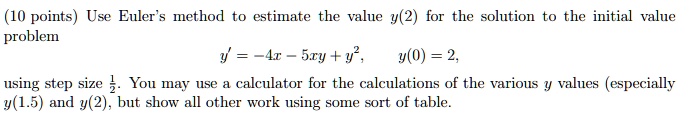 SOLVED: Use Euler's method to estimate the value y(2) for the solution ...