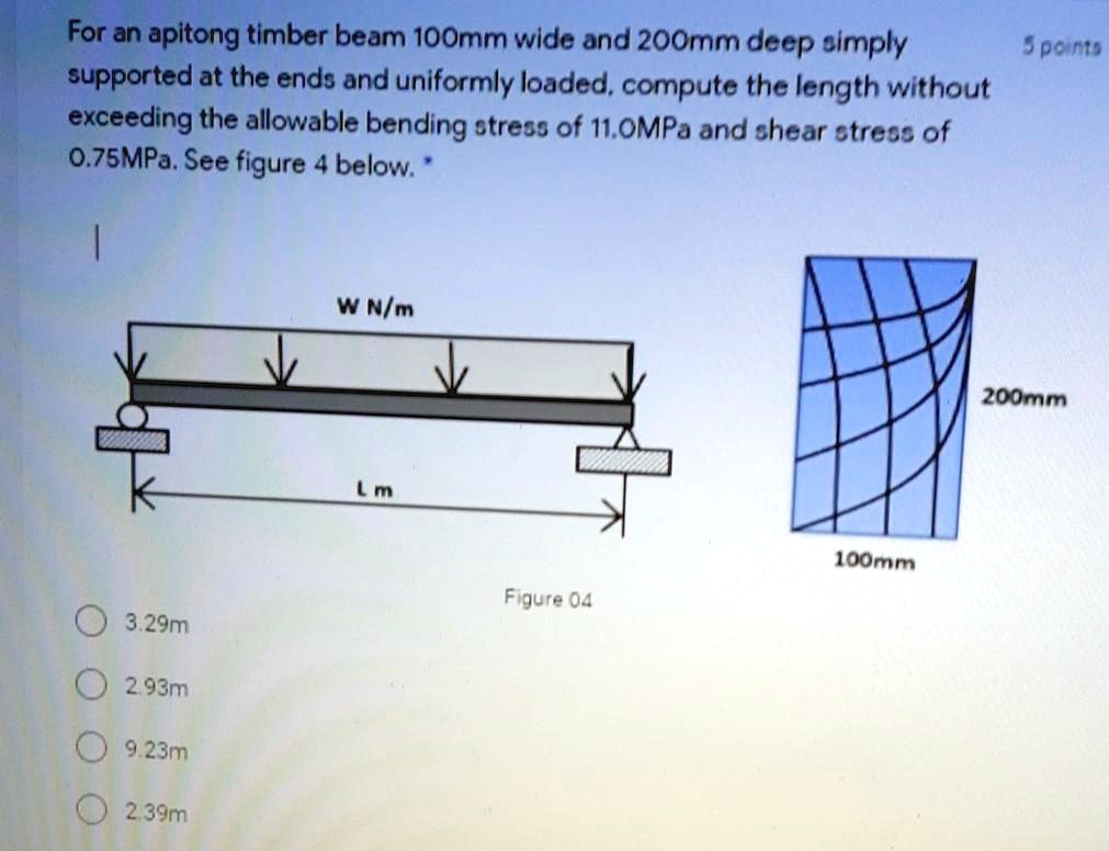 For an apitong timber beam 100mm wide and 200mm deep simply supported ...