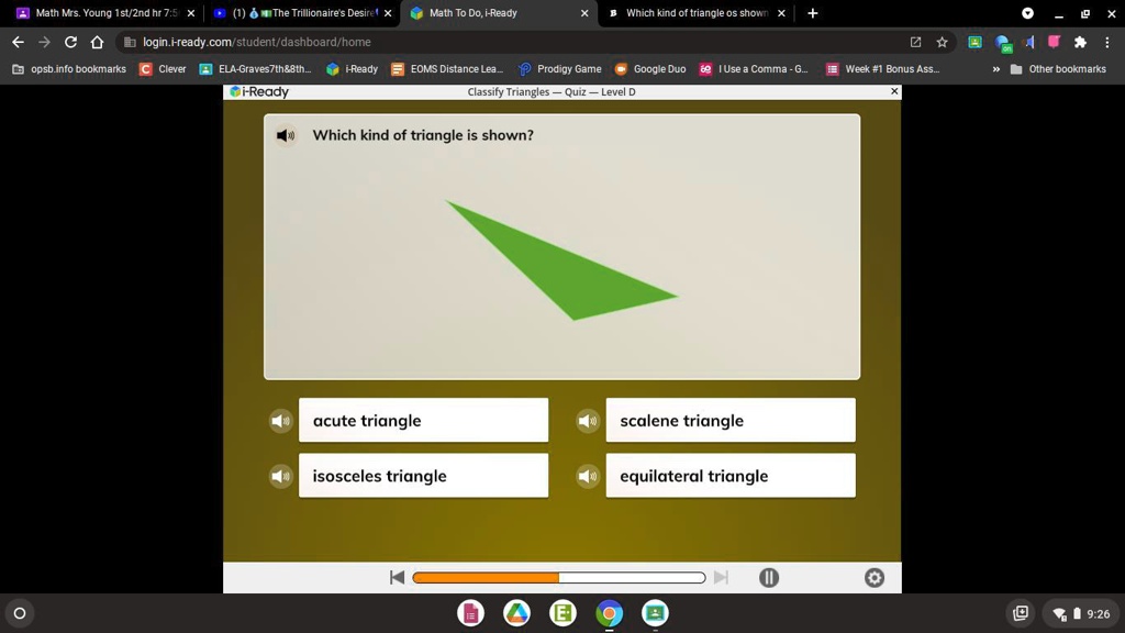 Which kind of triangle is shown? acute triangle scalene triangle ...
