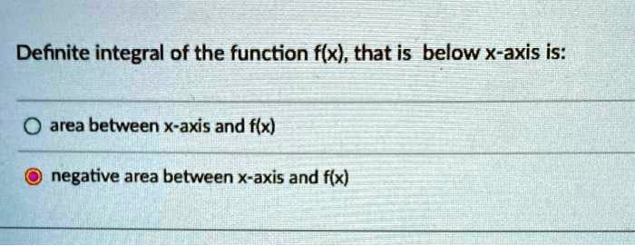 SOLVED: Definite integral of the function f(x); that is below x-axis is ...