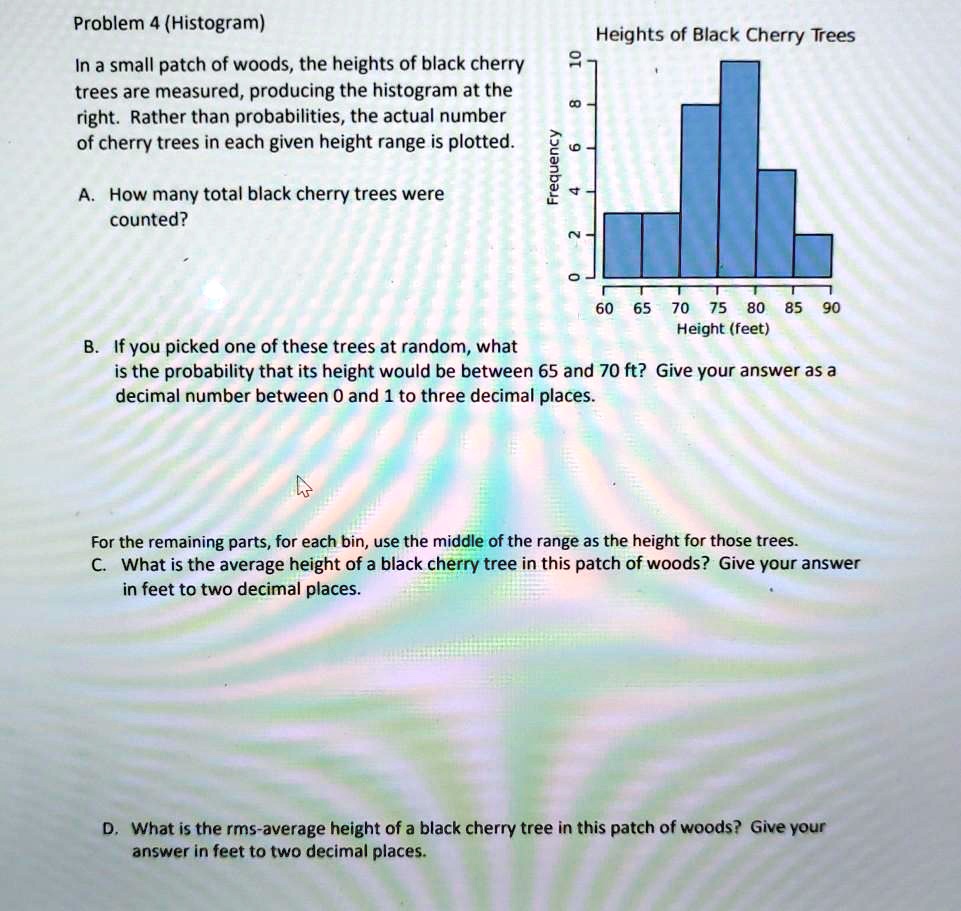 Problem 4 (Histogram) In a small patch of woods, the heights of black ...