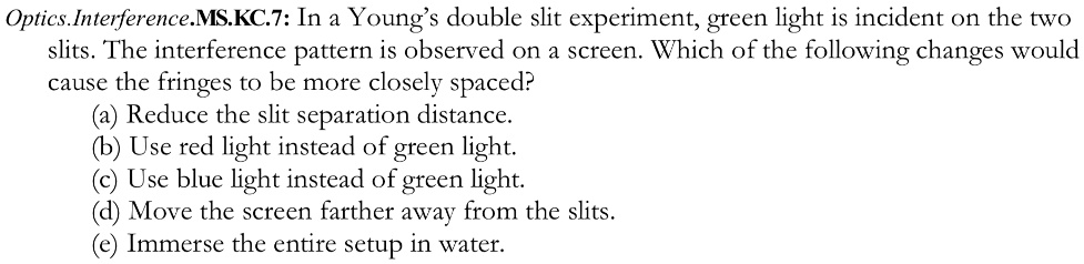 Optics.Interference.MS.KC.7: In a Young's double slit experiment, green ...