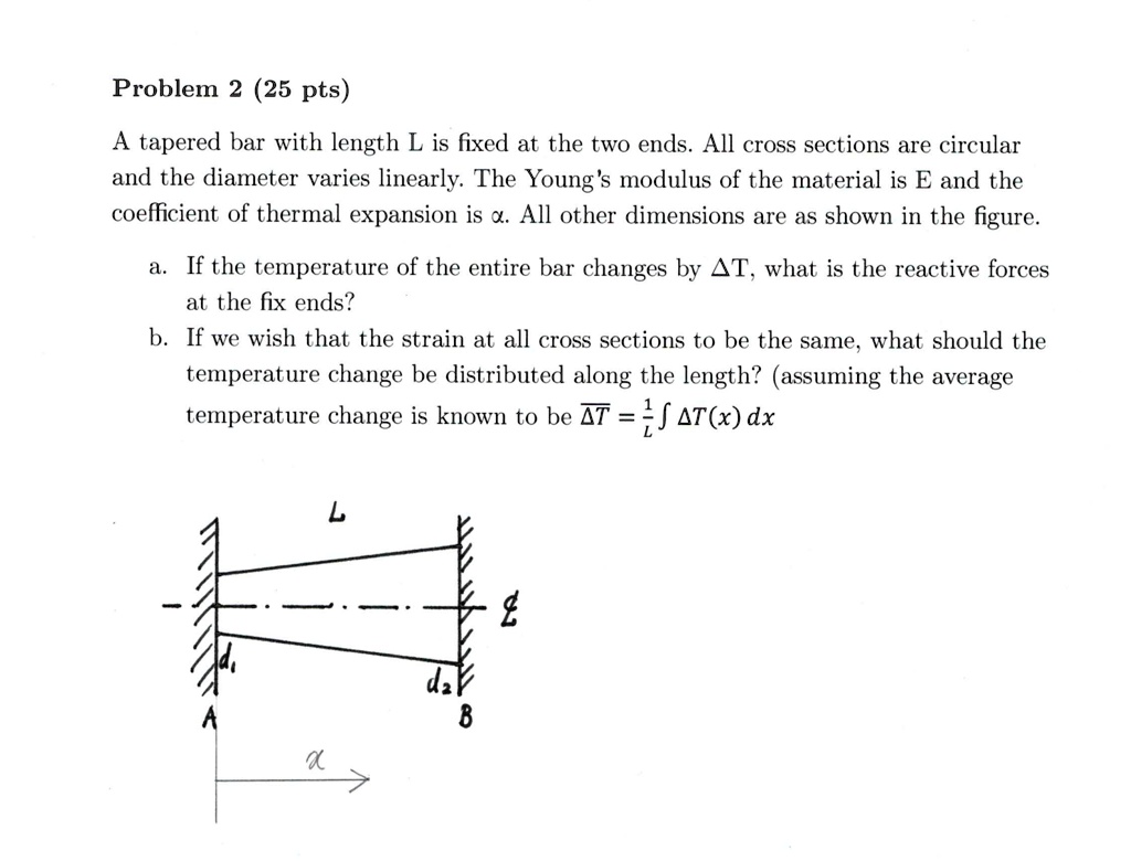 SOLVED: Problem 2 (25 pts) A tapered bar with length L is fixed at the ...