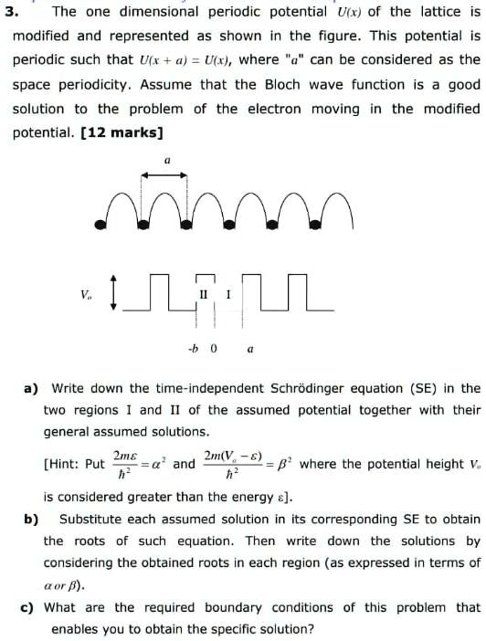 3 The One Dimensional Periodic Potential U X Of The Lattice Is Modified And Represented As