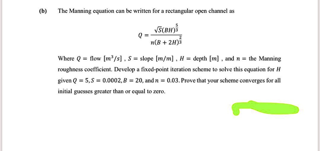 b the manning equation can be written for a rectangular open channel as ...