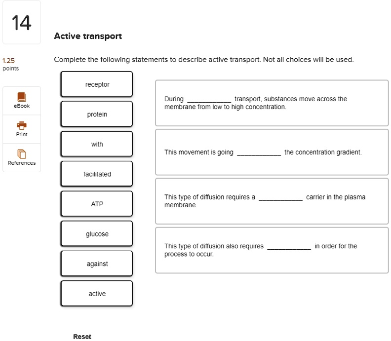 SOLVED: 14 Active transport 1.25 points Complete the following ...