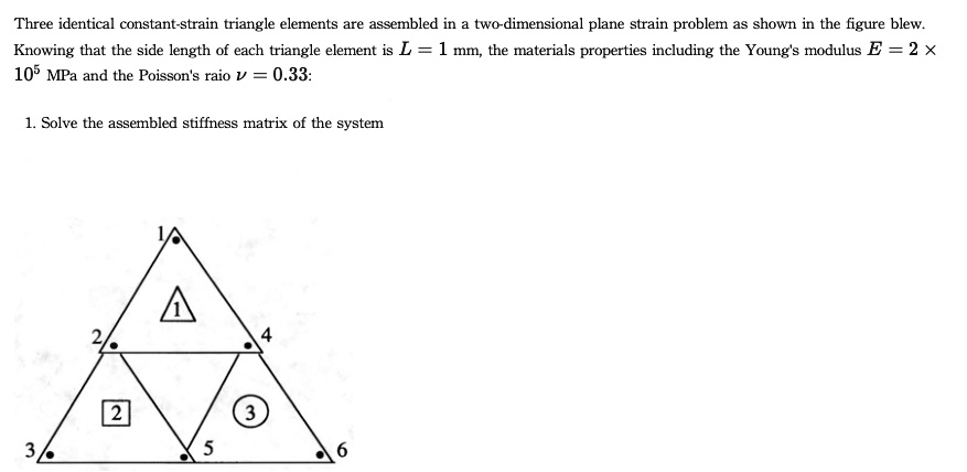 SOLVED: Texts: Three identical constant-strain triangle elements are assembled in a two ...