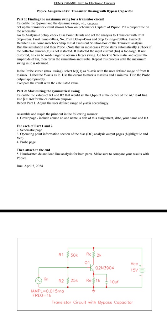eeng 270 m01 intro to electronic circuits pspice assignment 5 transistor biasing with bypass ...