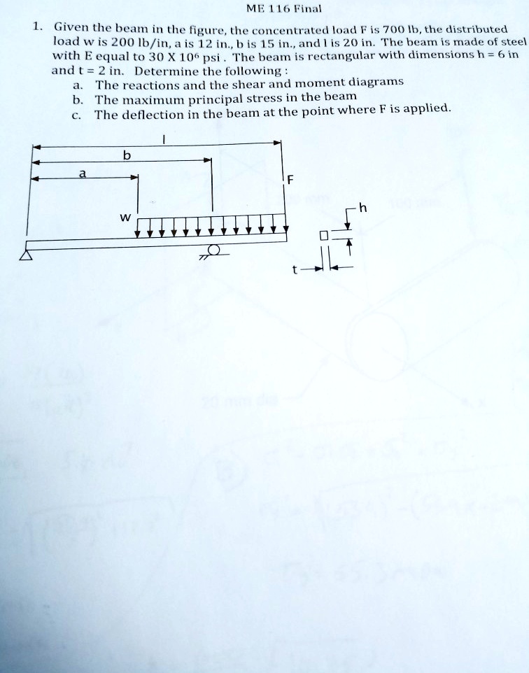 SOLVED: ME116 Final With E equal to 30 X 10^6 psi, the beam is ...