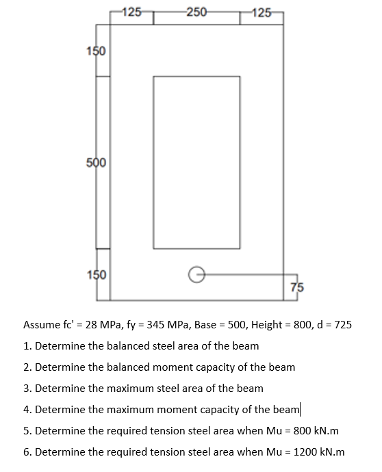 Assume fc^'=28 MPa, fy=345 MPa, Base =500, Height =800, d=725 1 ...