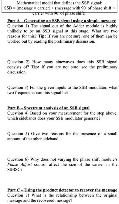 Mathematical Model That Defines The Ssb Signal Ssb Message Carrier Message With 90Â° Of 