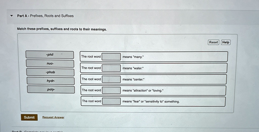 Part A - Prefixes, Roots and Suffixes Match these prefixes, suffixes ...