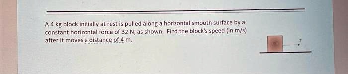 SOLVED: A4 kg block initially at rest is pulled along a horizontal smooth surface by a constant ...
