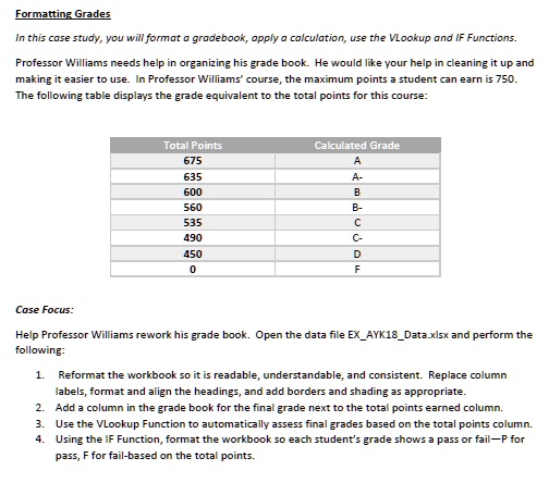 Formatting Grades In this case study, you will format a gradebook ...