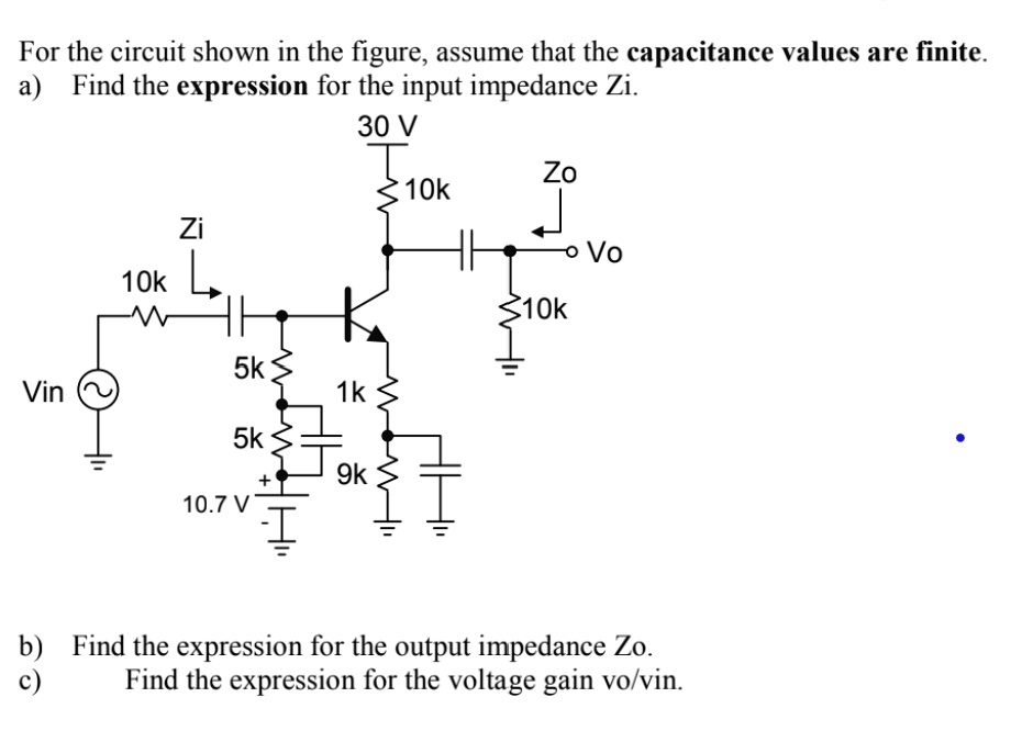 For the circuit shown in the figure, assume that the capacitance values are finite. a) Find the ...
