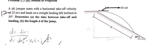 SOLVED: A ski jumper starts with a horizontal take-off velocity of 25 m ...