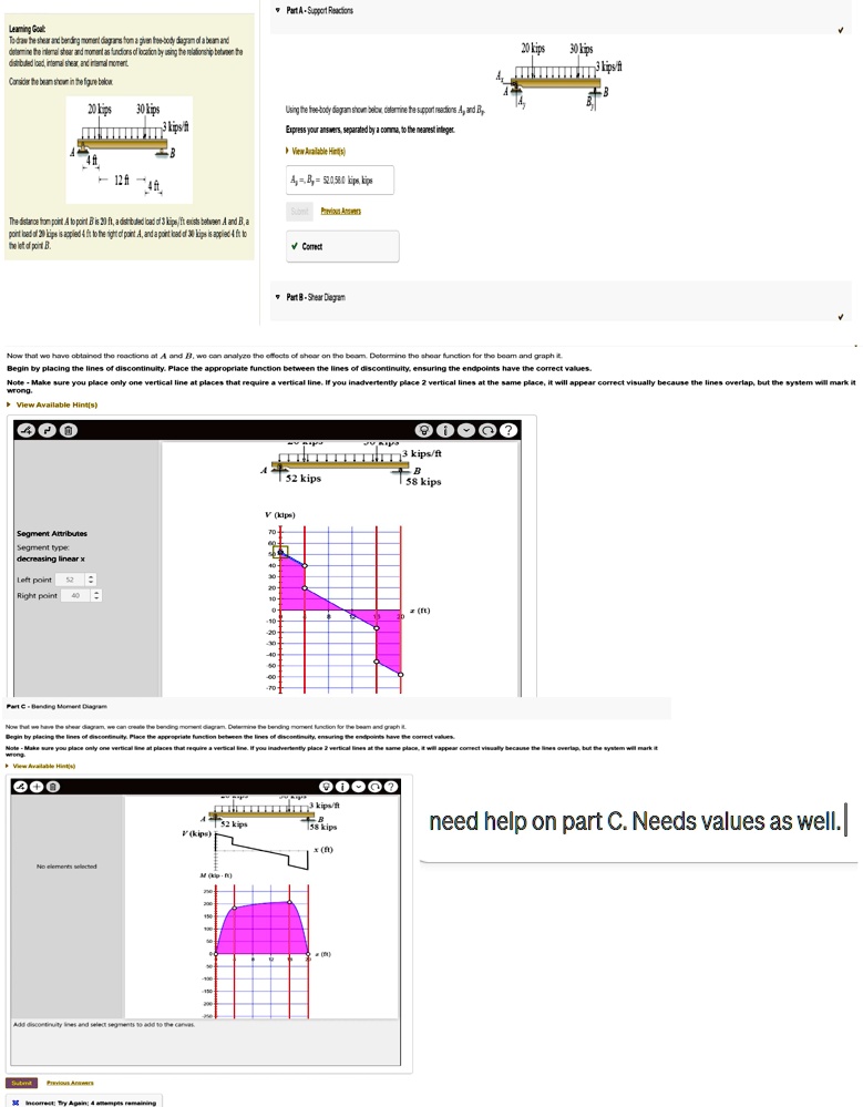 Learning Goal: To draw the shear and bending moment diagrams from a given free-body diagram of a ...