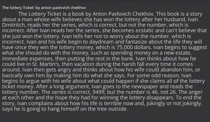 The lottery Ticket: by anton pavlovich chekhov The Lottery Ticket is a ...