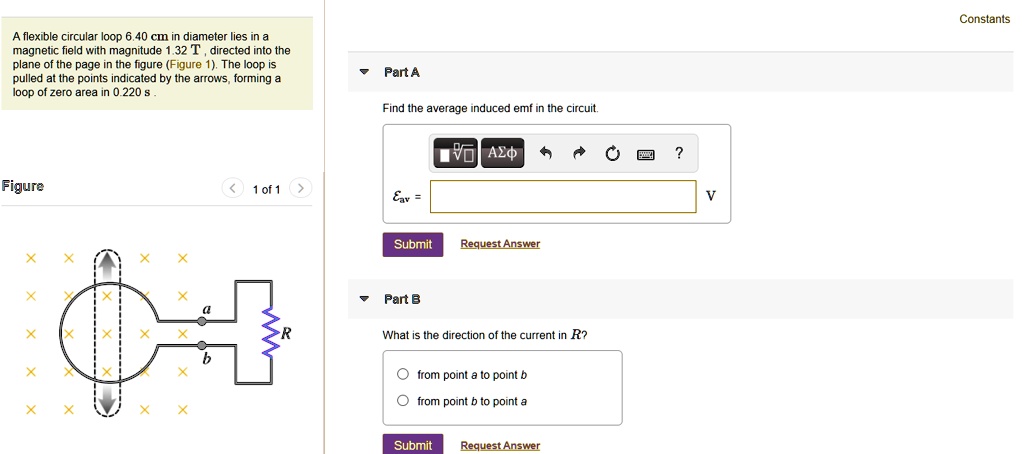 SOLVED:Constants flexible circular loop 40 cm in diameter lies in a ...