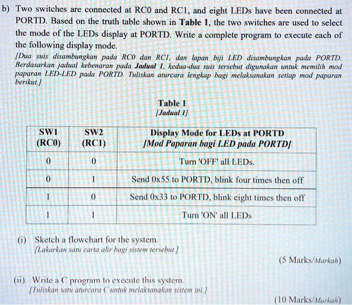 SOLVED: Two switches are connected at RCO and RCIA, and eight LEDs have been connected at PORTD ...