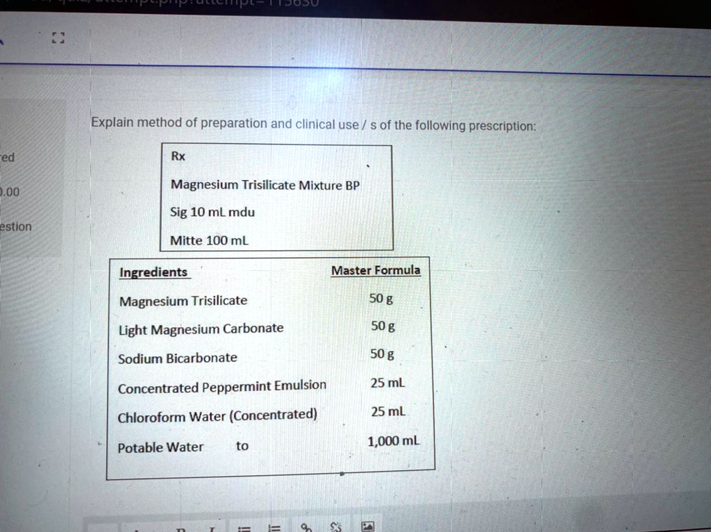 Explain method of preparation and clinical use / s of the following prescription: Rx Magnesium ...