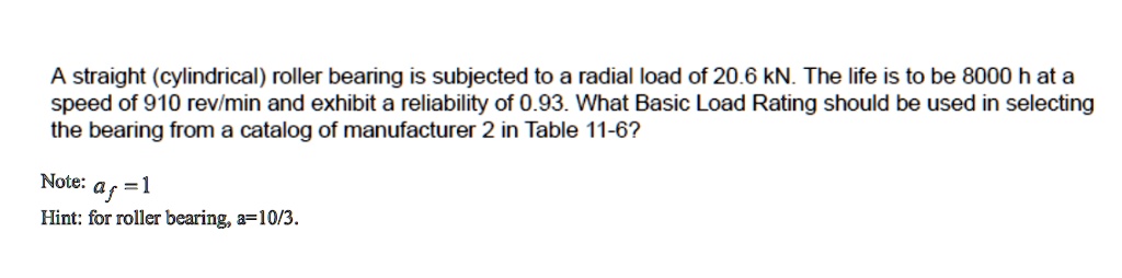 SOLVED: A straight (cylindrical) roller bearing is subjected to a ...