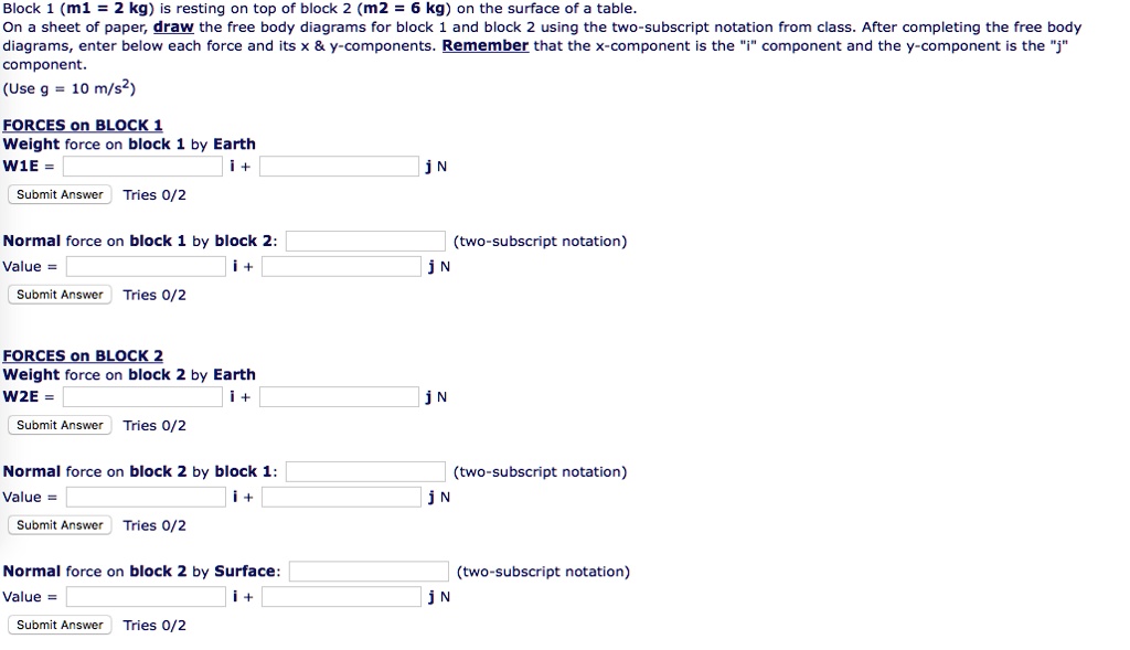 block mi 2 kg is resting top of block 2 m2 6 kg on the surface of table sheet of paper draw the ...