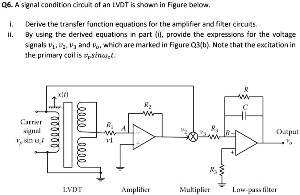 Q6. A signal condition circuit of an LVDT is shown in Figure below. i. Derive the transfer ...