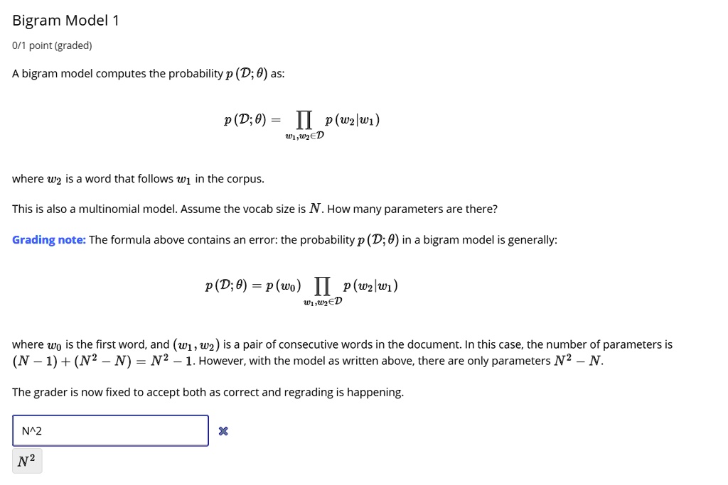 bigram model 1 01 point graded a bigram model computes the probability ...