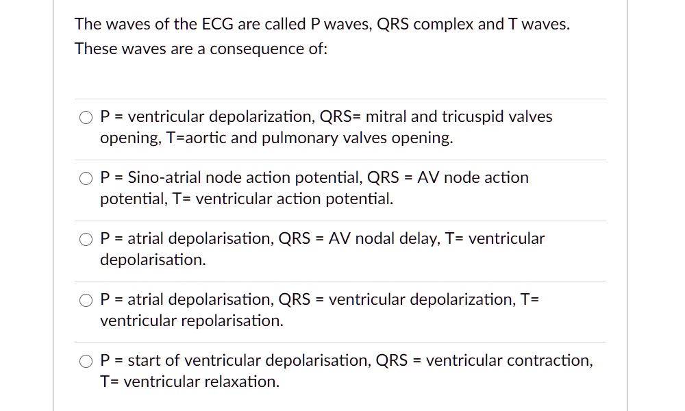 The waves of the ECG are called P waves, QRS complex and T waves. These ...