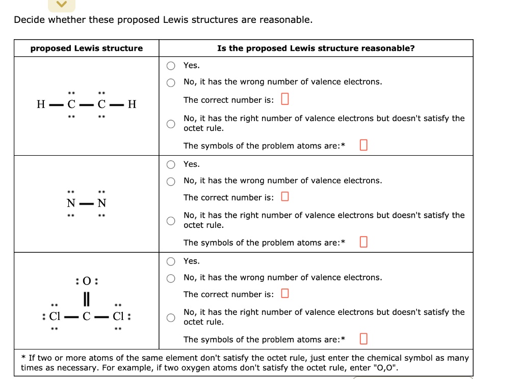 Decide whether these proposed Lewis structures are reasonable. Proposed ... Decide whether these proposed Lewis structures are reasonable. Proposed ...