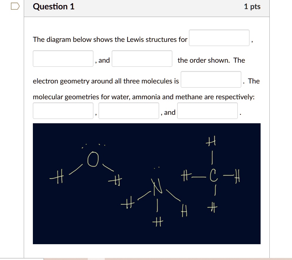 Question 1 1 pts The diagram below shows the Lewis structures for and ...