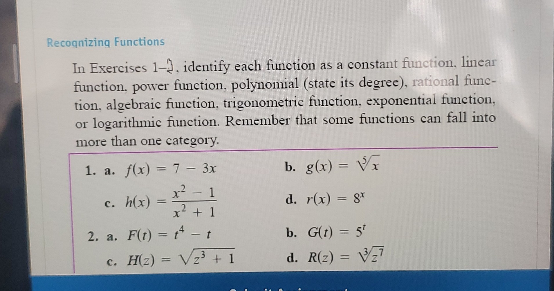 Solved Recognizing Functions In Exercises 1 Identify Each Function