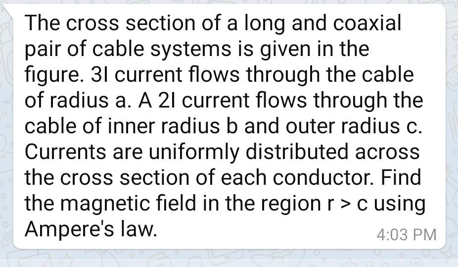 the cross section of a long and coaxial pair of cable systems is given ...