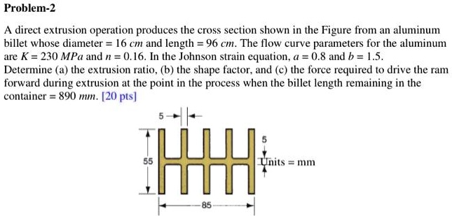 SOLVED: Problem-2 A direct extrusion operation produces the cross ...