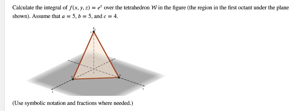 SOLVED: Calculate the integral of f(x, y, z) = e over the tetrahedron W ...