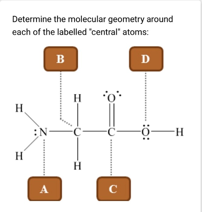 SOLVED:Determine the molecular geometry around each of the labelled "central" atoms: B D H :N ...