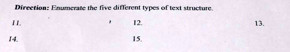 direction enumerate the five different types of text structure direction enumerate the five ...