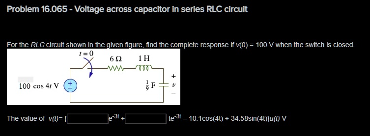 SOLVED: Problem 16.065 - Voltage across capacitor in series RLC circuit ...