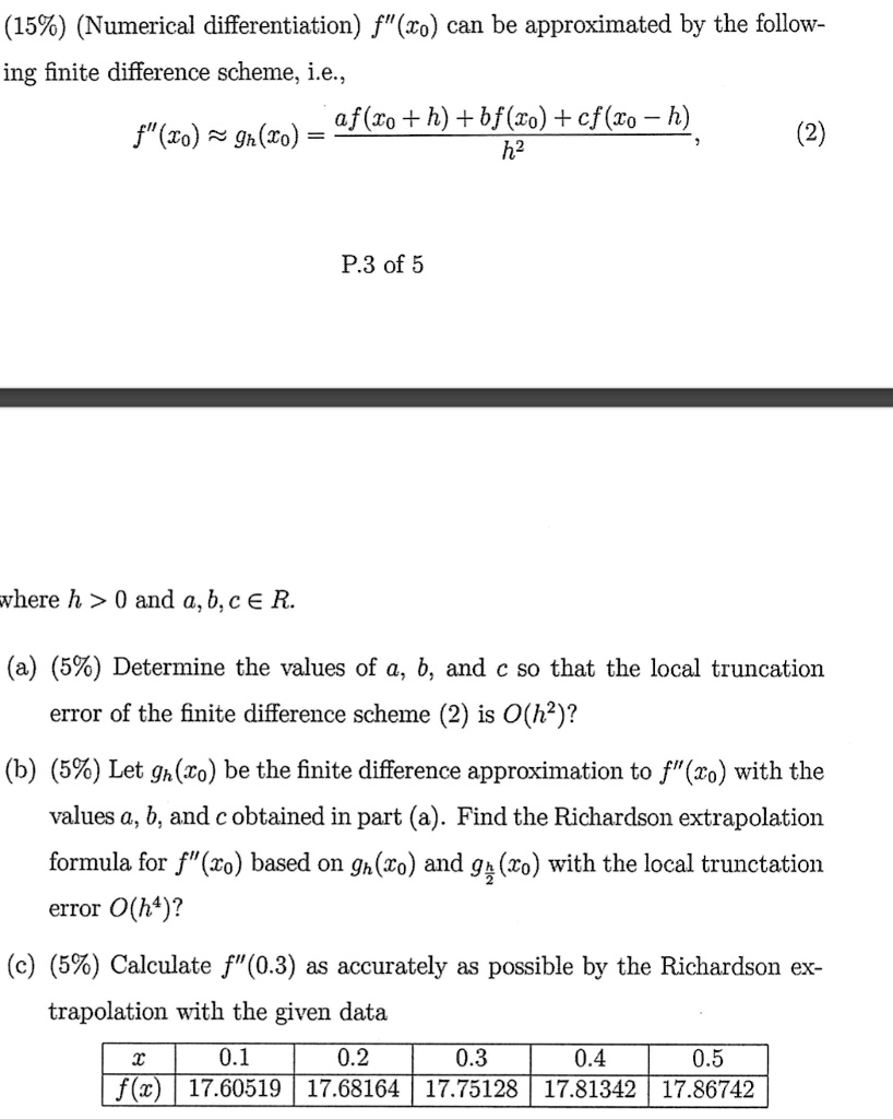 (15%) (Numerical differentiation) f"(x0) can be approximated by the ...