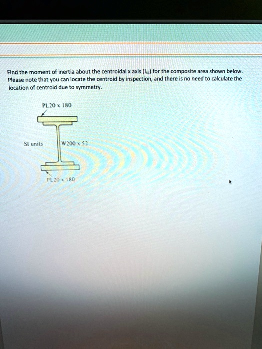 SOLVED: Find the moment of inertia about the centroidal x-axis (I) for the composite area shown ...