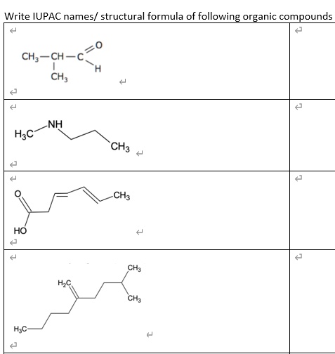 SOLVED: Write IUPAC names/structural formula of following organic compounds CH3 CH3 HO CH H3C