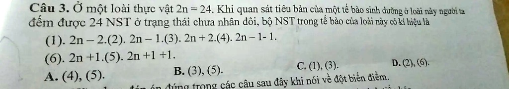Solved Câu 3 0 Má™t Loại Thá±c Váºt Zn 24 Khi Quan Sát Tiá