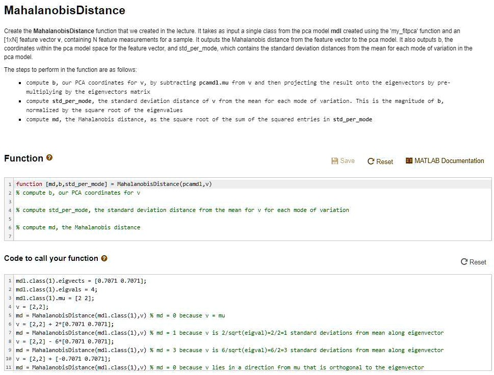 Solved Please Help Me Create A Matlab Function Mahalanobisdistance Create The 5611