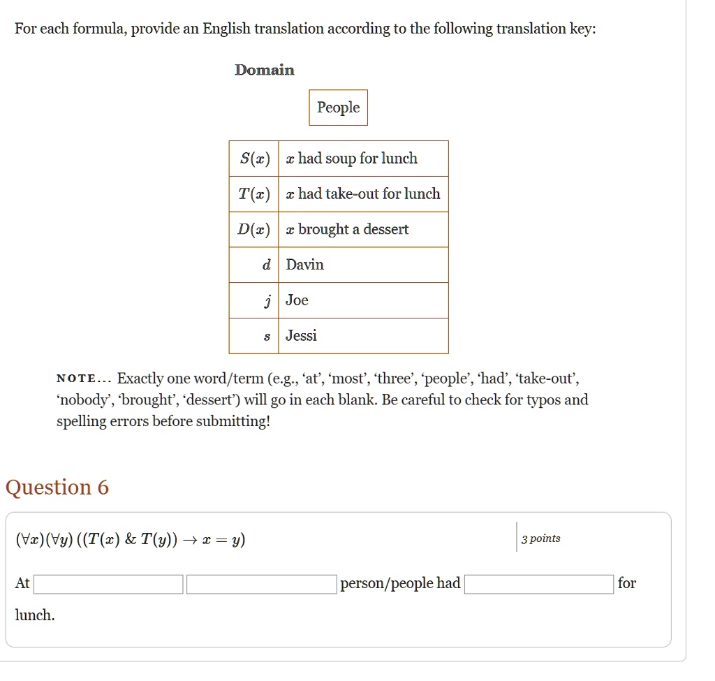 for each formula provide an english translation according to the ...