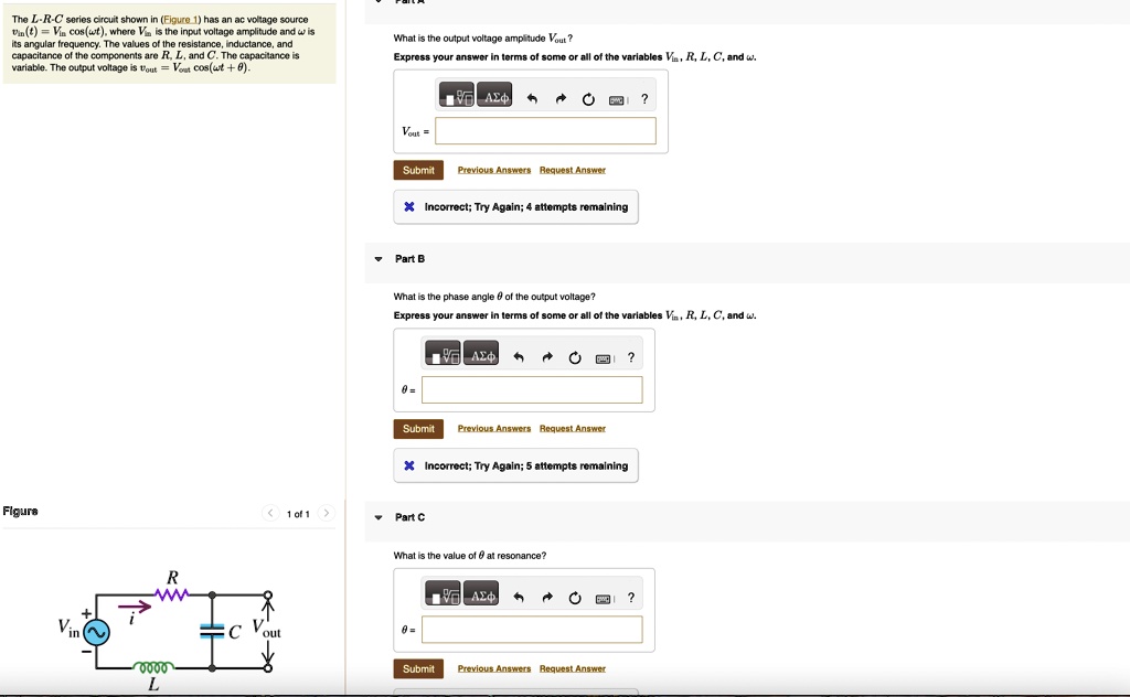 the l r c series circuit shown in figure 1 has an ac voltage source vint vin coswt where vin is ...